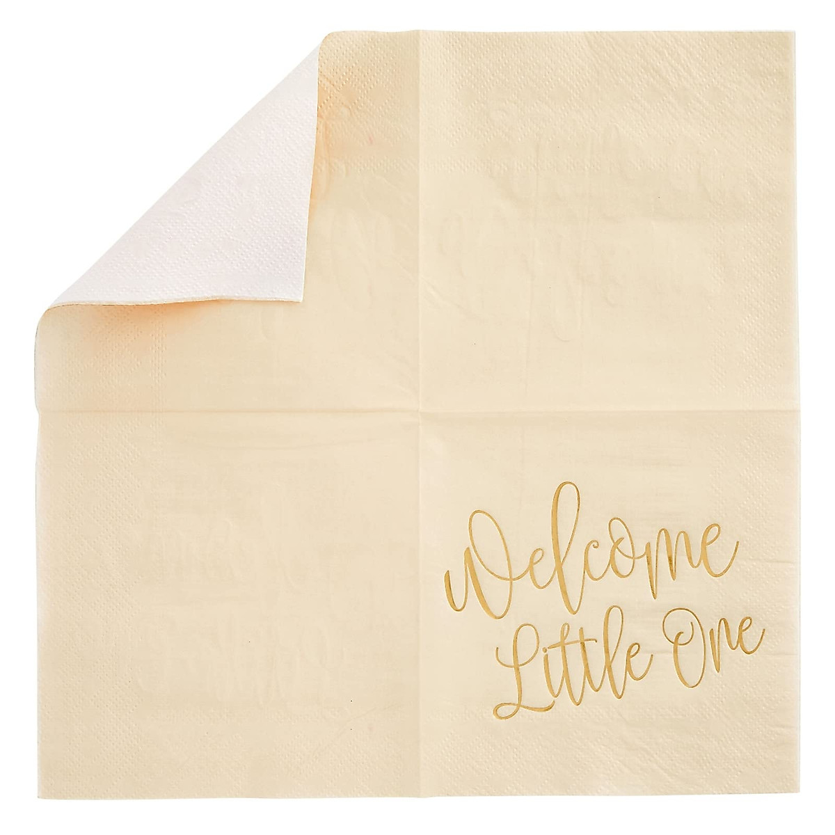 BLUE PANDA 50 Pack Pink Baby Shower Napkins - “Welcome Little One”Light Tan Napkins with Gold Foil for Baby Shower Decorations (5x5 In) - Baby Shower Napkins for Girl - Napkins for Baby Shower