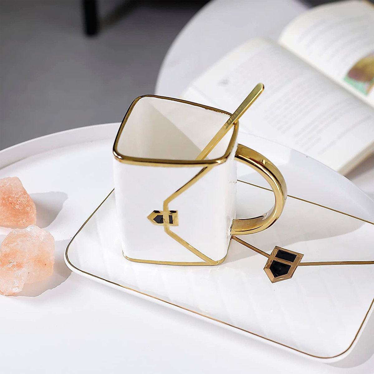 Ceramic Coffee Mugs Set of 4,Cute Creative Tea Cup Unique Design for Office and Home,Handbag Shaped Mugs with Spoon and Saucer,Dishwasher and Microwave Safe