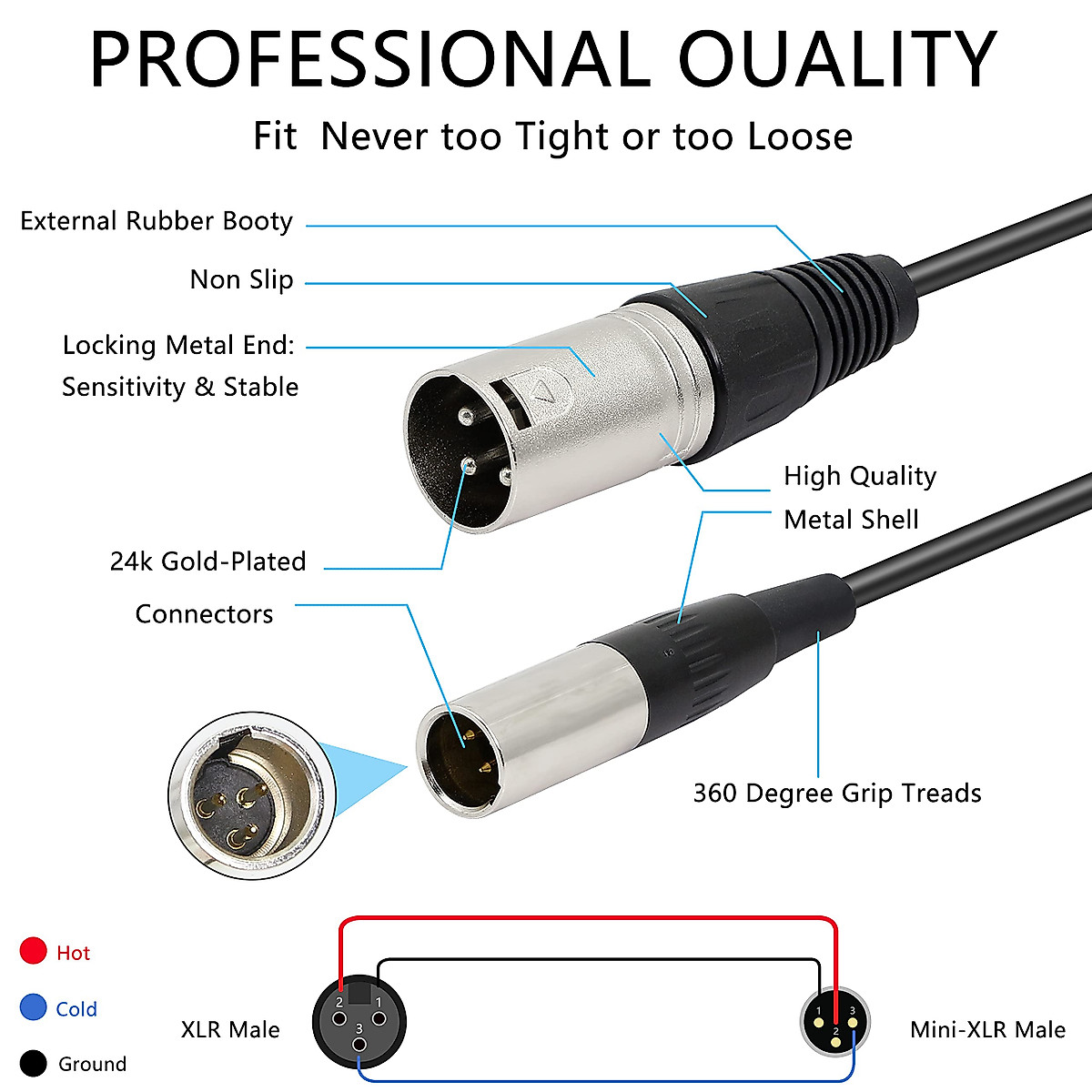 MEIRIYFA Mini XLR Male to XLR Male Microphone Cable,Mini XLR 3pin Male to 3pin XLR Card Nong Male Audio Cable for BMPCC 4K Camera Video Assist 4K Sharp 8K(1FT/0.3M)(XLR Male)