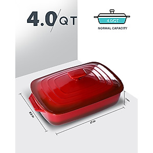 Lareina Large Ceramic Casserole Dish with Lid, 4.0 Quart Covered Rectangular Stoneware Baking Dishes for Oven, Deep 9x13 Inch Lasagna Pans for Baking and Serving, Perfect for Christmas Gifts, Bule
