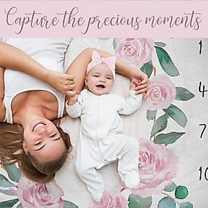 Baby Milestone Blanket for Baby Girl, Baby Monthly Milestone Blanket Girl, Newborn Baby Blankets for Girls Months Photography Background, Baby Growth Chart Blanket, Floral Nursery Blanket