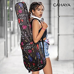 CAHAYA Electric Guitar Bag Rose Printing Soft Guitar Case 8mm Padding Gig Bag Backpack with Handle Loop CY0267