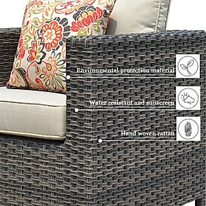 XIZZI Patio Furniture Sets Outdoor Sectional Sofa,No Assembly Required 6 Pieces Big Size Aluminum Conversation Set with 2 Pillows and Furniture Cover,Grey Wicker Beige Cushion