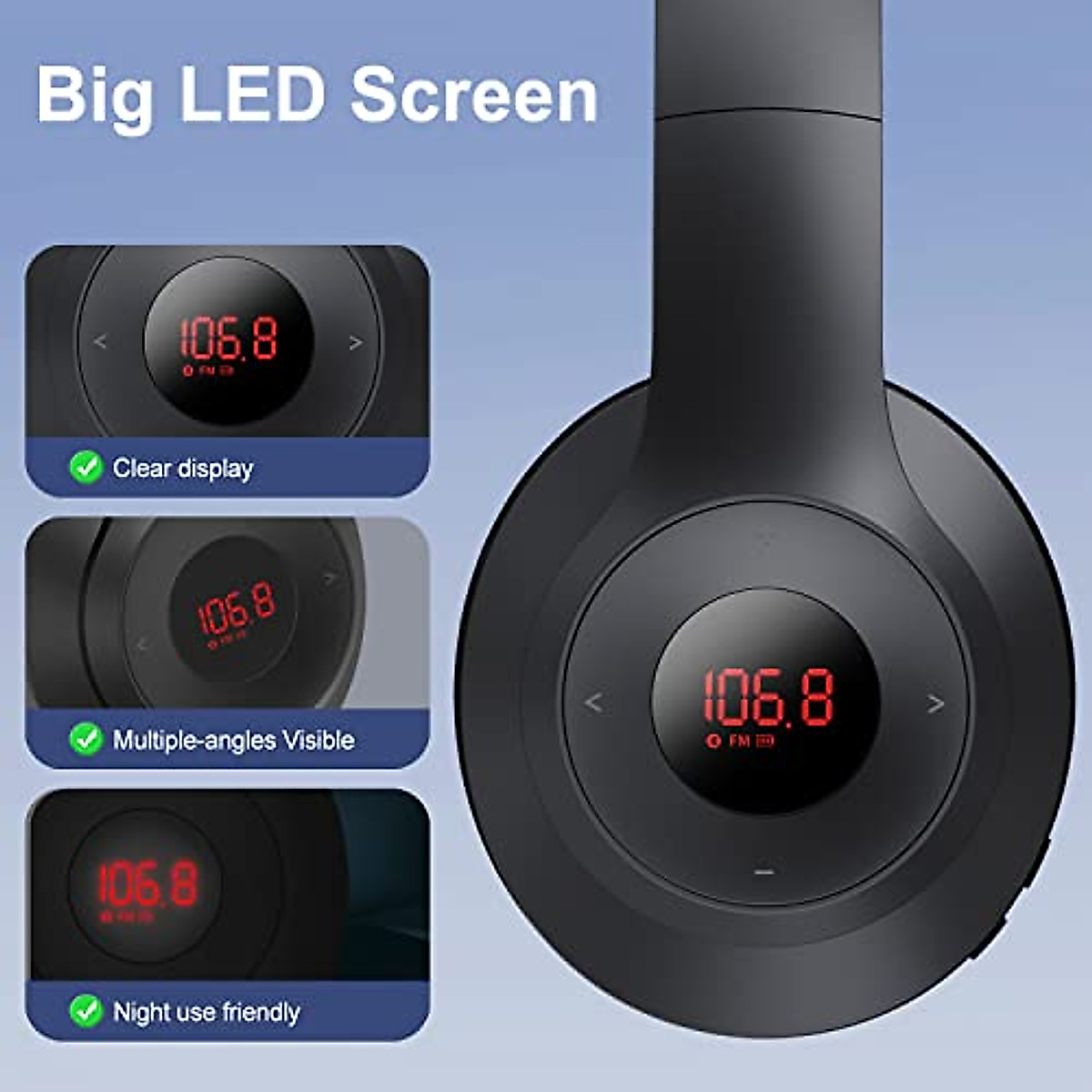 X5 Wireless FM Radio Headphones with Bluetooth, Built in Microphone, Rechargeable and Portable Radio Headset, Over Ear Headphone with Soft Ear Muffs, Stereo Sound, for Jogging, Cycling, Mowing