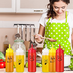 6 Pieces Smile Faces Squeeze Bottles, Condiment Sauces Squeeze Bottles, Ketchup and Mustard Dispenser for Hot Dog Party Mayo Dressing Red Yellow and White, 12 oz