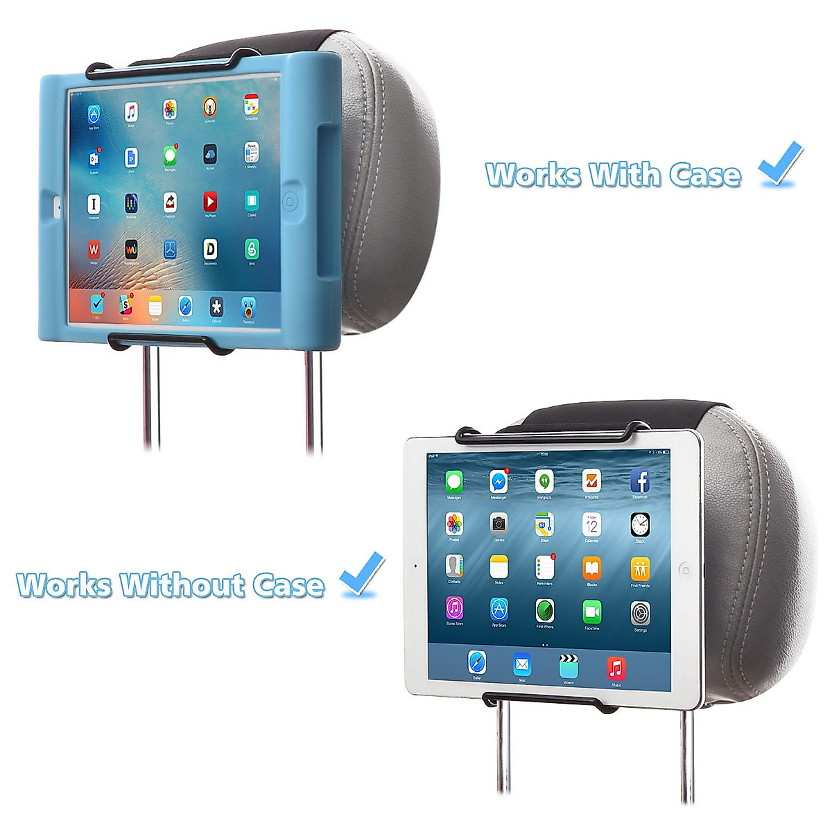 WANPOOL Universal Car Headrest Mount Holder with Angle-Adjustable Clamp - for Use with iPads, Galaxy Tablets and More