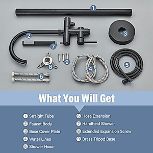 Freestanding Bathtub Faucet Matte Black Floor Mounted Tub Filler with Hand Shower 360 Degree Swivel Standing Spout Brass High Flow Mixer Taps