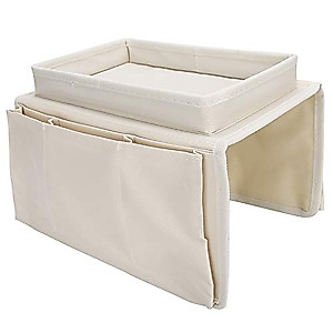 Yuecoom Sofa Storage Bag, 4 Pockets TV Remote Control Organizer Sofa Armrest Armchair Couch Bag with Cup Holder Tray(Beige)