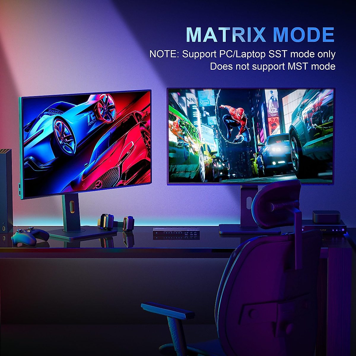 4K 60Hz HDMI Matrix 4x2, PORTTA 4 in 2 Out Switch Splitter with Toslink 3.5mm Audio Extractor, ARC, 16 EDID Modes, 4K Downscale, and IR Remote Support HDMI 2.0b HDCP 2.3/2.2 HDR 3D