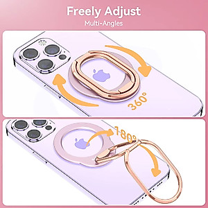 MINDSKY Mag-Safe Phone Stand Phone Grip Compatible with iPhone 12/13/14/15 Mini/Pro/Pro Max Accessories Removable Magnetic Finger Phone Ring Grip (Rosegold Pink)