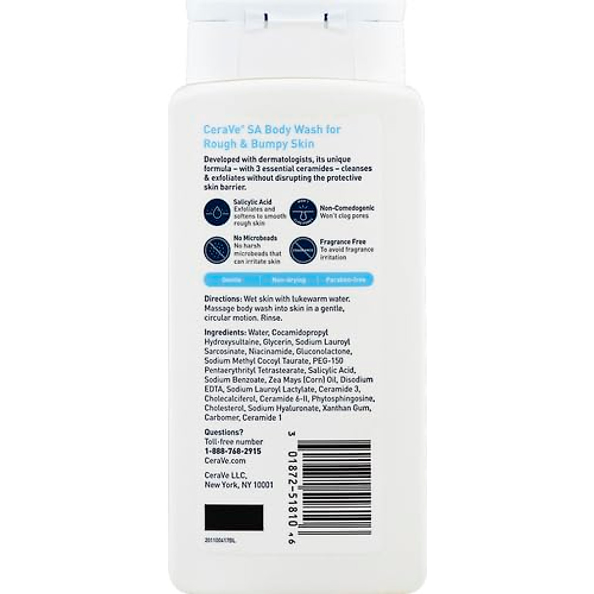 CeraVe Body Wash with Salicylic Acid | Fragrance Free Body Wash to Exfoliate Rough and Bumpy Skin | Allergy Tested | 10 Ounce