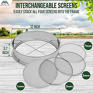Mopalo 12" Soil Sieve Set with 4 Interchangeable Mesh Screens 1mm, 3mm, 5mm, and 7mm - Garden Sifter for Rocks, Seeds, Dirt, Compost and Potting Soil