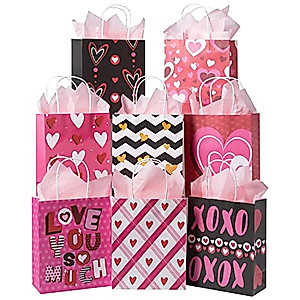 JOYIN 48 PCs Valentine's Day Red Pink Gift Bags with Handle 7.2x9 inch, Paper Wrapping Kraft Bags for Funny Gifts Novelty Gifts Valentines Day Gift Bags Giving