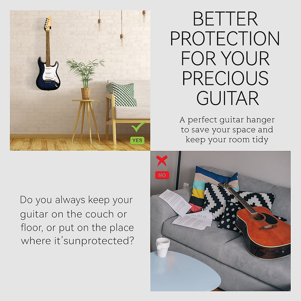 LALAOKS Guitar Wall Mount Guitar Hanger Metal Black for Acoustic Electric Bass Guitars Ukulele and More Instruments (Guitar Type)