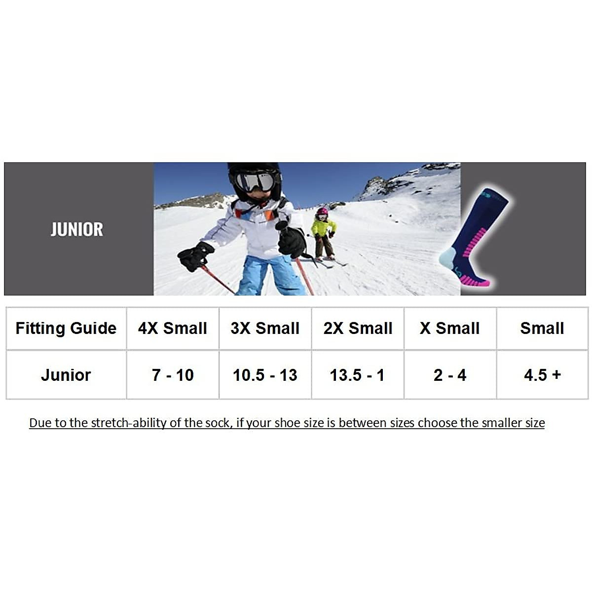 Eurosock Kids Supreme Jr Ski Socks, Deep Black, XS(2-Little 4 Big