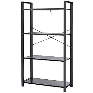 Giantex 4-Tier Industrial Bookshelf, Vintage Bookcase with Metal Frame, Standing Shelf Unit, Storage Shelves, Book Shelf for Living Room, Bedroom, Office, Black