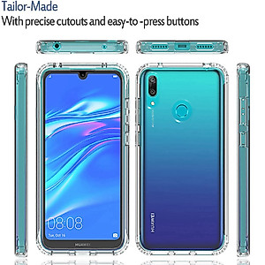 Vavies Compatible with Y7 2019/Y7 Prime 2019 Case, Dub-LX1 Case with Tempered Glass Screen Protector, Full Body Shockproof Clear Flexible Protective Cover Cases for Huawei Y7 Prime 2019 (Clear)