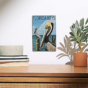 Lantern Press 6x9 Inch Wood Sign, Ready to Hang Wall Decor, Florida Keys, Florida, Brown Pelican
