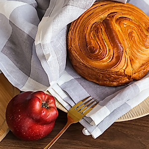 linendo 100% Linen Kitchen Towels 20 x 30 inch Gray/White Buffalo Check - Set of 2 Pack, Natural Flax Washable Tea Towels, Highly Absorbent Dish Towels, Super Soft Multi-Purpose Hand Towels