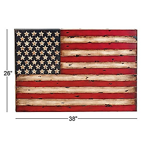 Deco 79 Metal American Flag Indoor Outdoor Wall Decor, 38" x 2" x 26", Red