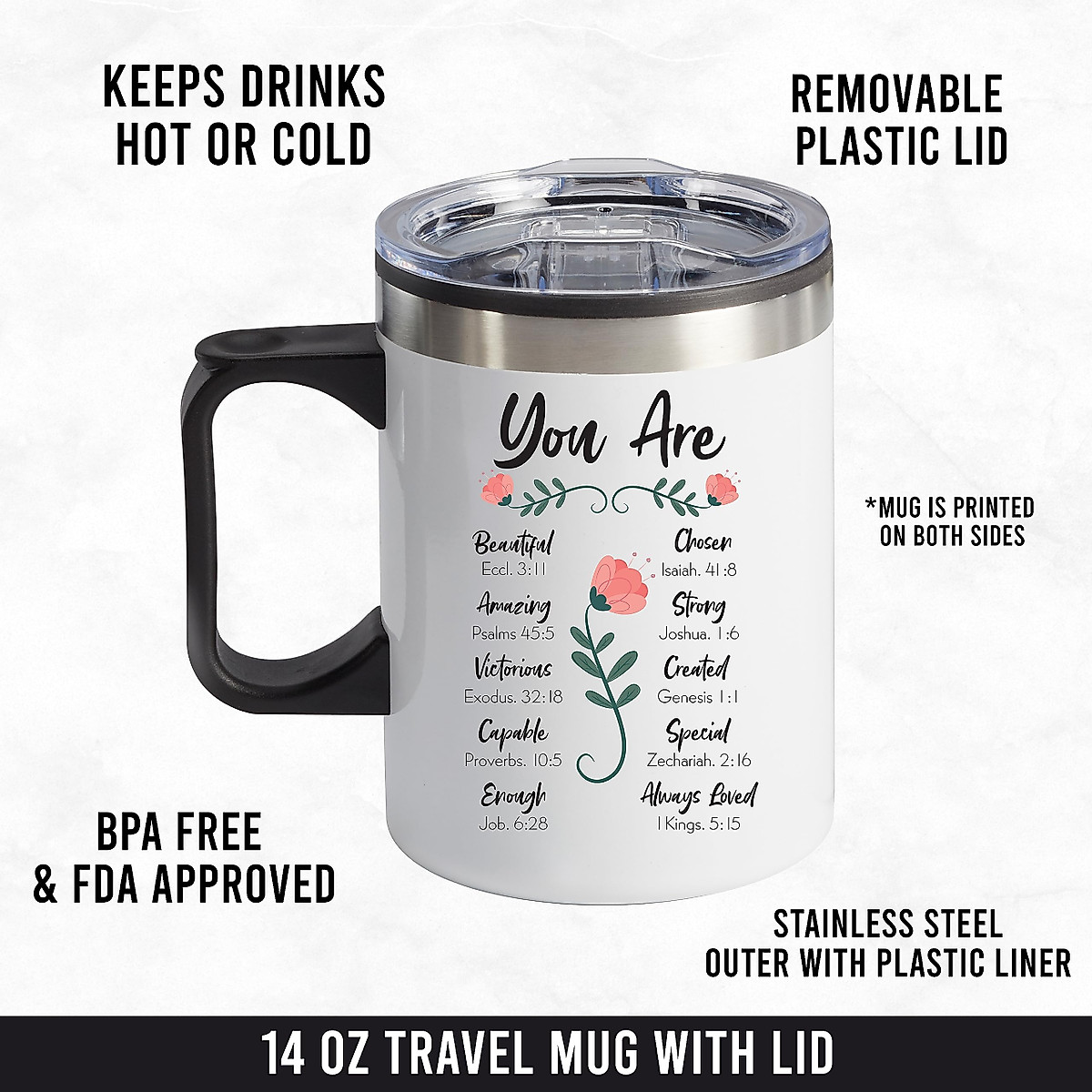 Bible Verse Mug & Gift Box, Christian Gifts for Women Faith - Inspirational Gifts for Women, Religious Gifts for Women & Spiritual Gifts For Women, Coffee Tumbler For Women & Men Catholic Gifts (14oz)