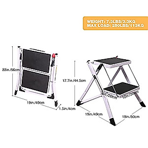Varbucamp Step Ladder 2 Step Folding for Kitchen, Lightweight Portable Step Ladder with Sturdy Wide Pedal for Adults & Kids,White