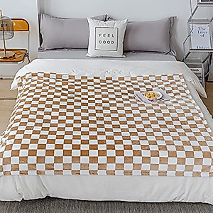 LIPOR Throw Blankets Flannel Blanket Checkerboard Grid Pattern Ultra Soft Fuzzy Checkered Throw Blankets Warm Home Decorative Luxury Blanket for Bed Couch Sofa All Seasons (Khaki, 51"x60")