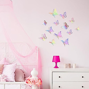 48Pcs 3D Butterfly Wall Stickers Laser Silver Butterfly Decors 4 Styles 3 Sizes Removable Butterfly Decorations Perfect for Birthday Wedding Party Classroom Girls Bedroom Decor
