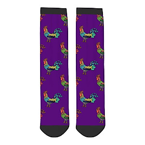 AOYEGO Roosters Funny Socks Colored Cock Poultry Retro Elegance Bantam Purple Novelty Casual Crew Socks Contrast Color Design for Women Men Gift