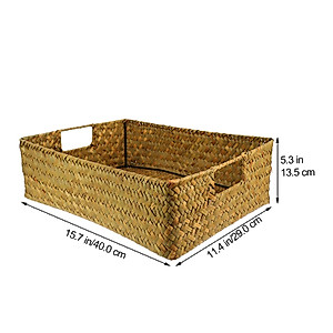 DOITOOL Woven Baskets for Storage - Seagrass Baskets Wicker Storage Basket with Handle - Natural Shelf Baskets Rectangle Basket for Closet Organizers and Storage (15 inch)