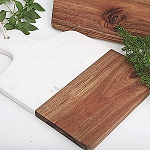 Azauvc Cutting Board with Marble and Natural Wood,Serving Board for Steak Fruits with Handle,Chopping Board for Bread as Serving Trays (White)