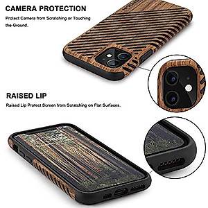 TENDLIN Compatible with iPhone 11 Case Wood Grain Outside Design TPU Hybrid Case (Wood & Leather)