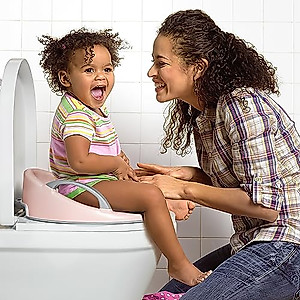 Orzbow Potty Training Toilet Seat for Boys and Girls with Handles & Detachable Soft Cushion, Kids Travel Potty Seat with Anti-Slip Design & Splash Guard, Includes Free Storage Hook,Toilet Brush, Pink