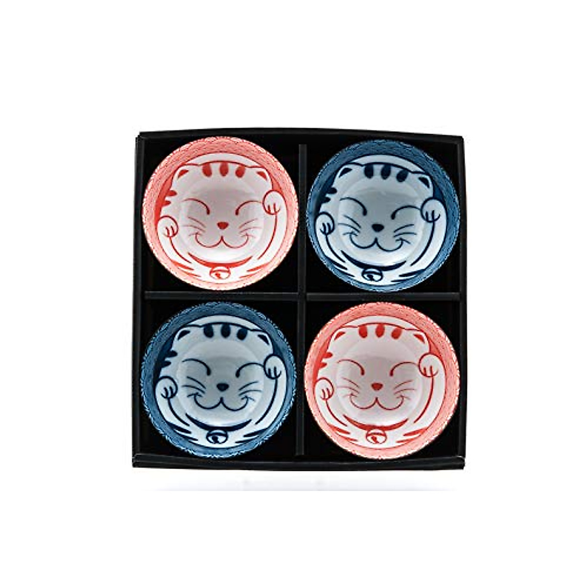 Fuji Merchandise Japanese Porcelain Multi Purpose 4.5" Diameter Bowl Set of 4 Maneki Neko Lucky Cat Meow Gift Set Made In Japan