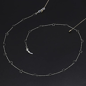 Aabellay 2PCS Eyeglass Chain Sunglass Strap Holder Reading Glass Cords Lanyard Necklace Eyewear Retainer Metal Long Necklace Accessories with Rubber Ends –Style Star and Moon
