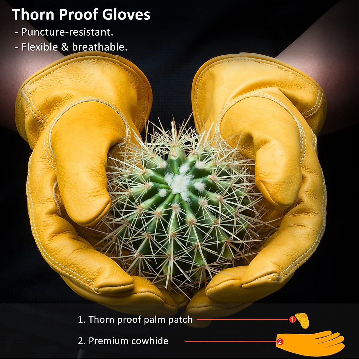 FEISHDEK Yellow Large Cowhide Thorn Proof Gardening Gloves for Men Safety Working Gloves with Durable Grip Reinforced Palm Patch