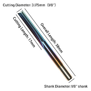 Genmitsu CNC Router Bits 1/8 inch Shank Straight Router Bits Nano Blue Coat 2-Flute End Mill Cutter for Wood MDF PVC Acrylic, 10 PCS, SR10A