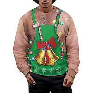 Mens Ugly Christmas Sweatshirt Funny Design Long Sleeve 2023 Winter Pullover With Partial Print Hoodless Sweater Tops Mens Christmas Graphic Sweatshirts Xmas Santa Snowman