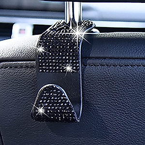 Yonput 2 PCS Bling Car Seat Headrest Hook, Crystal Back Seat Hanger Storage Organizer Rhinestone Car Headrest Hangers for Purse, Bag, Handbag, Grocery (Black)