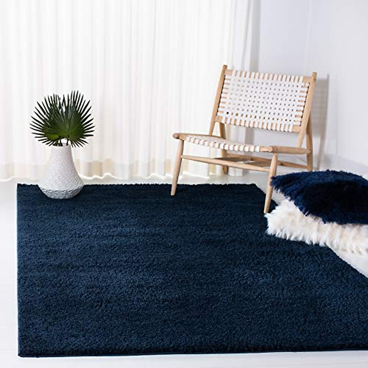 SAFAVIEH August Shag Collection 8' x 10' Navy AUG553M Solid Non-Shedding Living Room Bedroom Dining Room Entryway Plush 1.25-inch Thick Area Rug