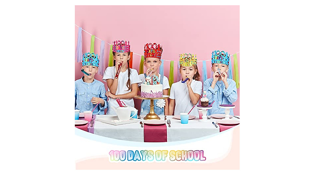 Colorful 100 Days Paper Crowns - 30 pcs for Kids