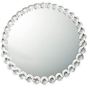 Okuna Outpost 12 in Crystal Bead Round Mirror Tray to Display Perfume, Jewelry, Candles, Bling Serving Tray for Bathroom, Living Room, Office, Vanity, Home Decor