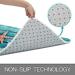 2' x 6' Flannel Starfish Seashell Wood Bathroom Carpets Rugs Bath Mat Bath Rugs Anti-Slip Kitchen Mats Bathroom Mat Bathroom Carpets (Red Starfish)