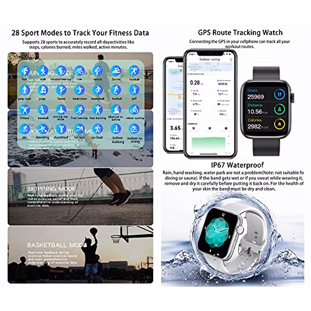 Smart Watch Answer Make Phone Calls /Voice Control for Android Phones Compatible iPhone Samsung IP67 Waterproof Fitness Watch with Blood Pressure SpO2 Heart Rate 28 Sports Fit for Women Men (Gold)