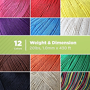 Bean Products Hemp Twine - High Tensile Strength and Durable - Made with 100% Hemp - Perfect for Jewelry, Arts & Crafts, Decoration, Cooking - 1MM, 100G/430 Ft. - 20 lb. Test Strength - 12 Pack