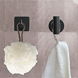 8 Packs Adhesive Towel Hooks - Stainless Steel Bathroom Hook, Wall Towel Hooks Heavy Duty Adhesive Hooks for Bathroom Kitchen Garage Home Hotel Office (Black)