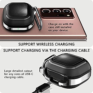HALLEAST for Galaxy Buds 2 Pro Case 2022/ Galaxy Buds 2 Case 2021/ Galaxy Buds Pro Case 2021/ Galaxy Buds Live Case 2020, TPU Cover Metal Alloy Carrying Case with Carabiner, Black Graphite