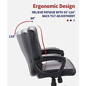 CLATINA Mid Back Leather Office Executive Chair with Lumbar Support and Padded Armrestes Swivel Adjustable Ergonomic Design for Home Computer Desk