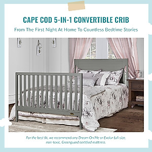 Dream On Me Cape Cod 5-in-1 Convertible Crib in Storm Grey, Greenguard Gold Certified, 55x30x44.5 Inch (Pack of 1)