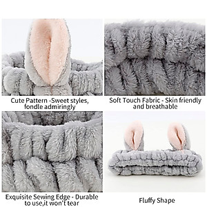 AHONEY Animals Ears Headbands, Cute Makeup Spa Fuzzy Skincare Headband for Washing Face Headband for Women Girls Coral Fleece Elastic Hair Band Cosplay Makeup Party, 4Pcs